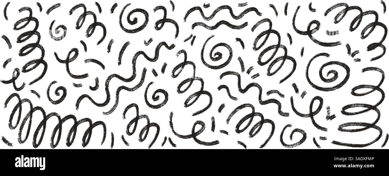 Charcoal scribble wavy shapes. Squiggle hand drawn confetti set. Vector ...
