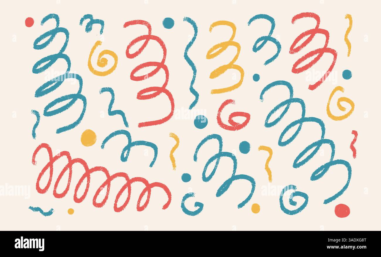 Wax crayon wave lines and circles. Hand drawn confetti set. Vector ...
