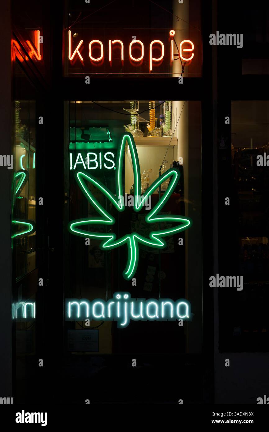 Warsaw, Poland. January 27, 2025 - Neon sign on the window of a ...