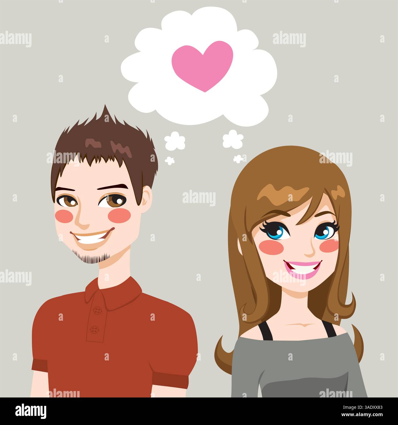 Concept illustration of a man and a woman side by side make eye contact ...