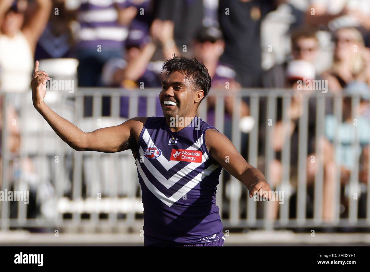 Perth, Australia. 06th Apr, 2025. Isaiah Dudley of the Dockers ...
