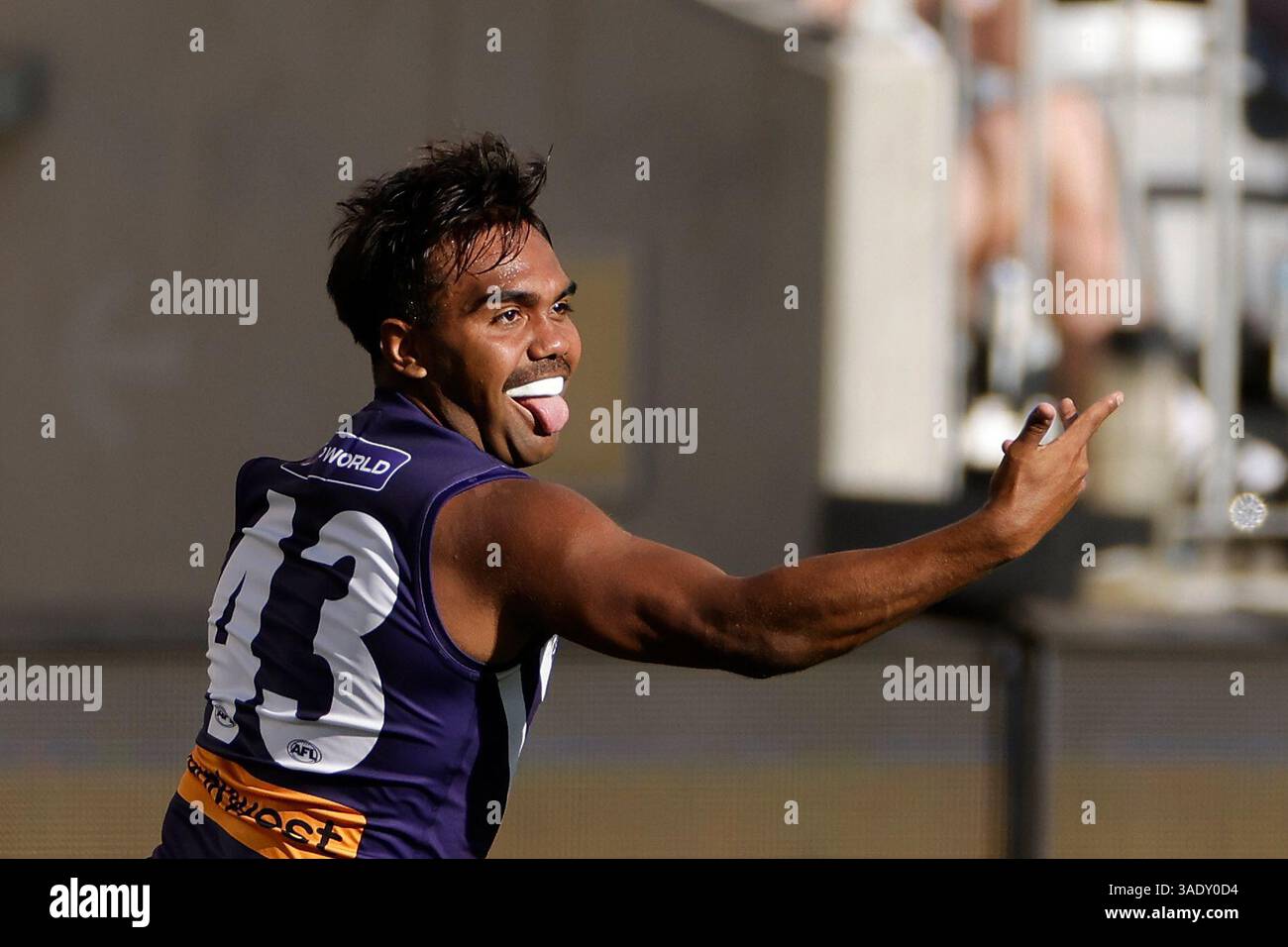 Perth, Australia. 06th Apr, 2025. Isaiah Dudley of the Dockers ...