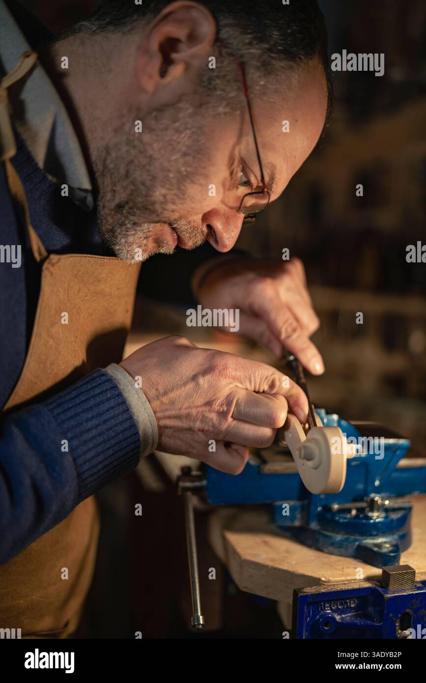 Cremona, Italy February 6th 2025 Maestro Liutaio Luca Tenore Skilled ...