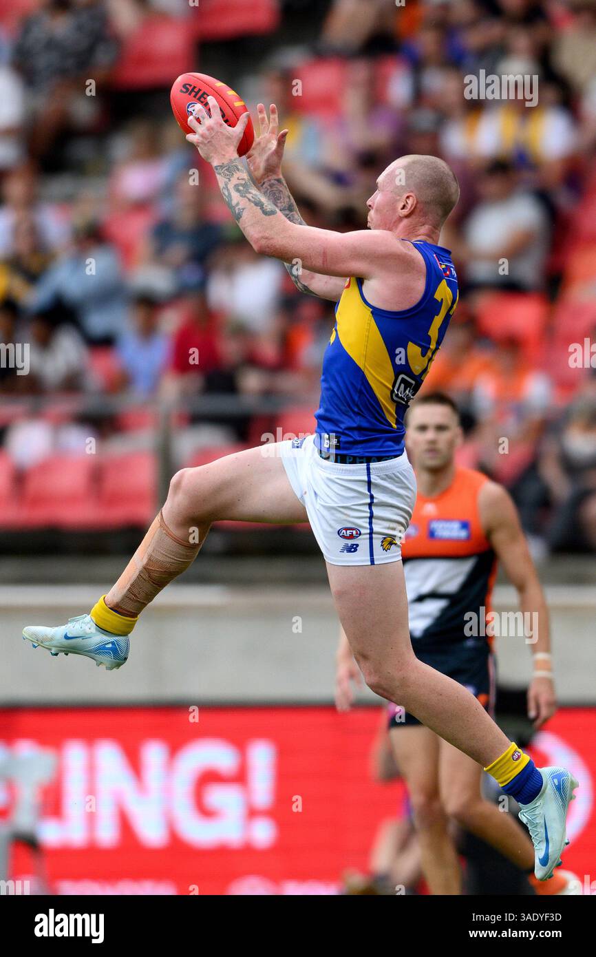 Bailey J. Williams of the Eagles catches the ball during the AFL Round ...
