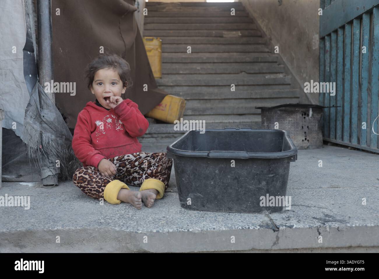 Gaza. 5th Apr, 2025. A displaced Palestinian child is seen at a school ...