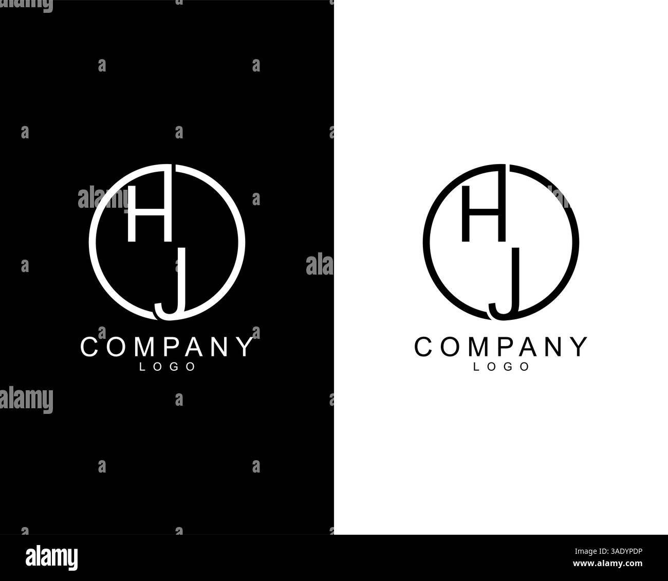 HJ, JH company logo letters design concept in black and white colors ...