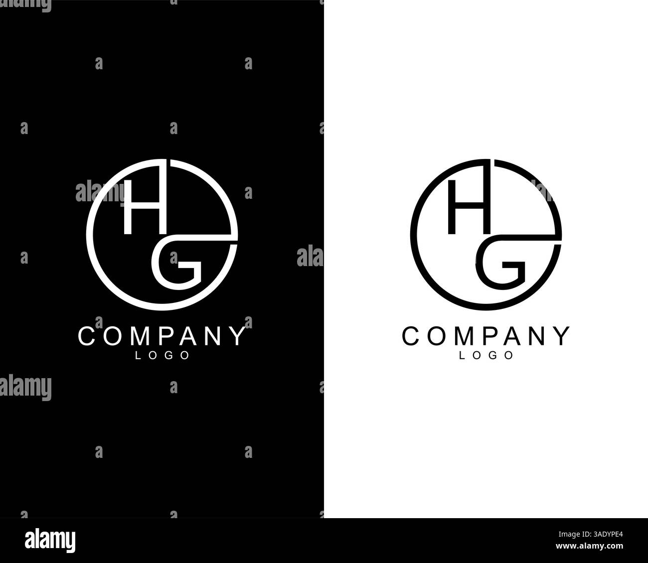 HG, GH company logo letters design concept in black and white colors ...