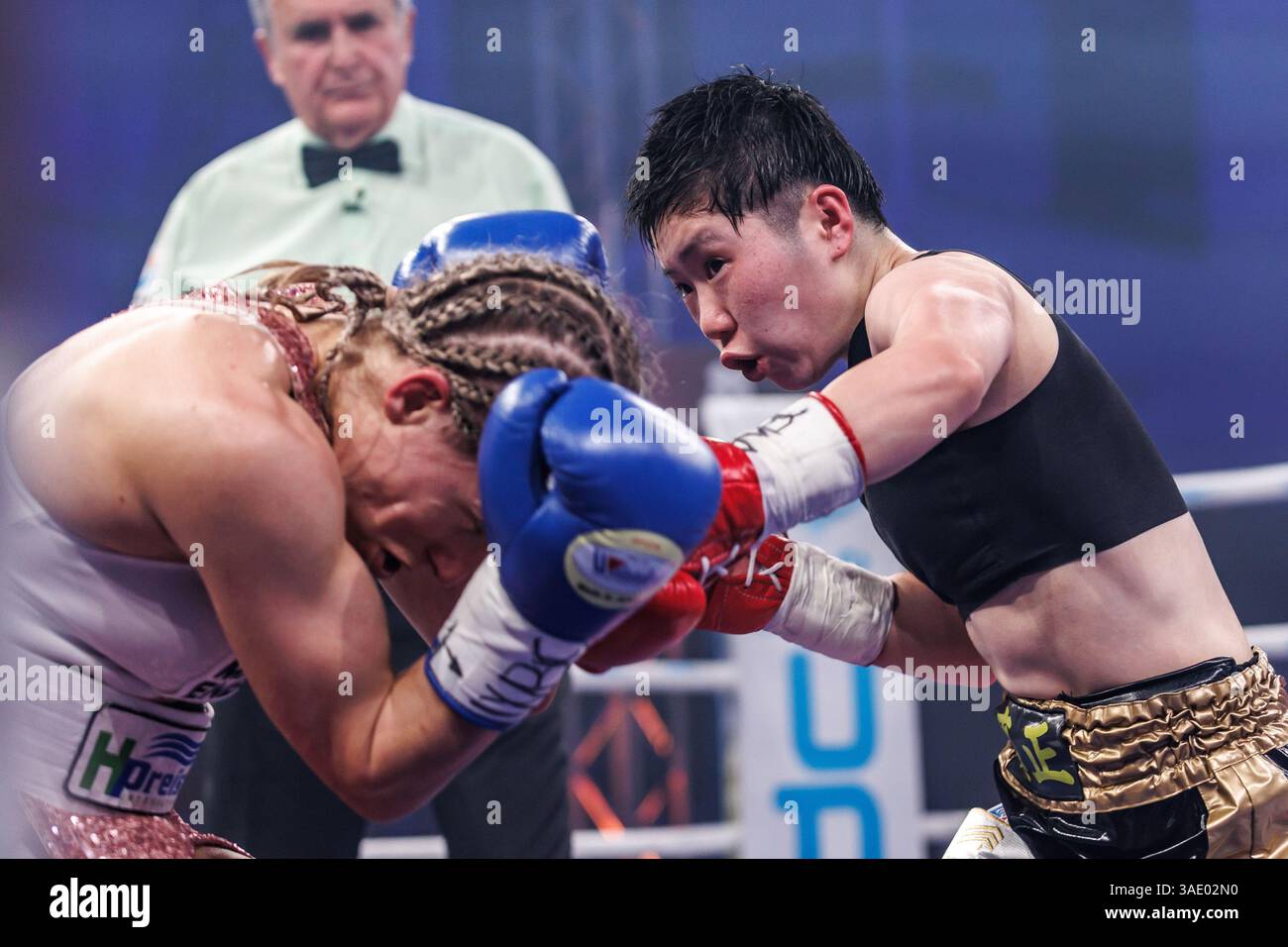 Potsdam, Germany. 06th Apr, 2025. Boxing: WBC, WBA, WBO, IBF World Atomweight Championship ...