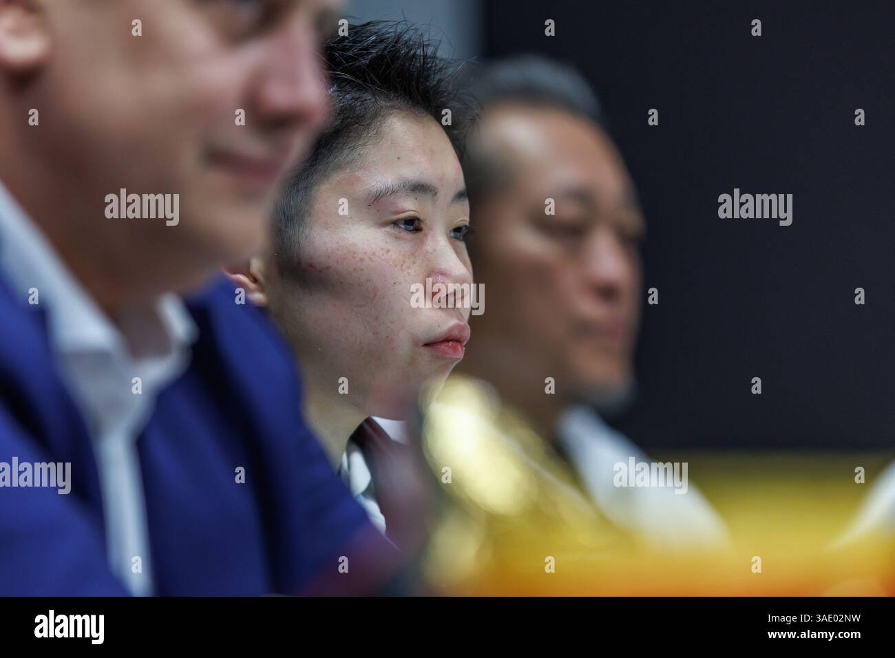 05 April 2025, Brandenburg, Potsdam: Boxing: WBC, WBA, WBO, IBF World Atomweight Championship ...