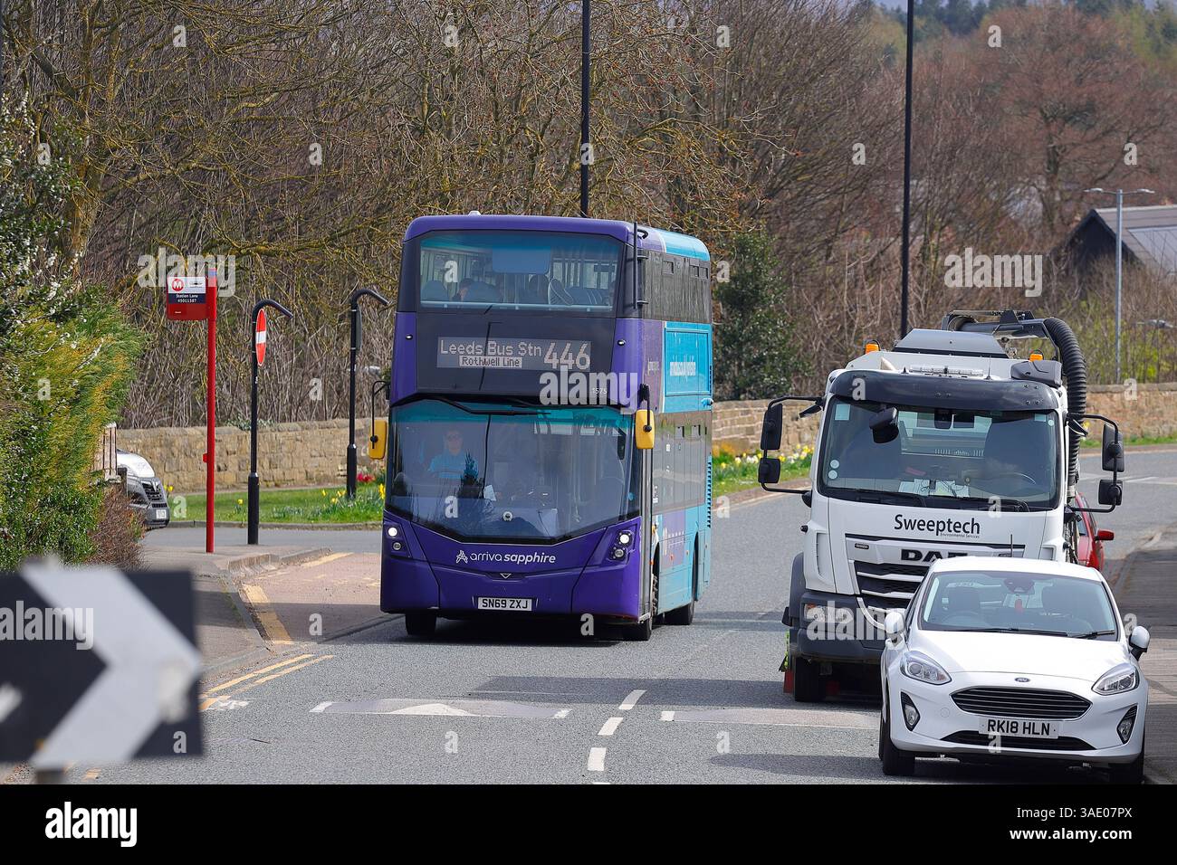 Arriva Sapphire 446 double decker bus on Station Lane in Woodlesford ...