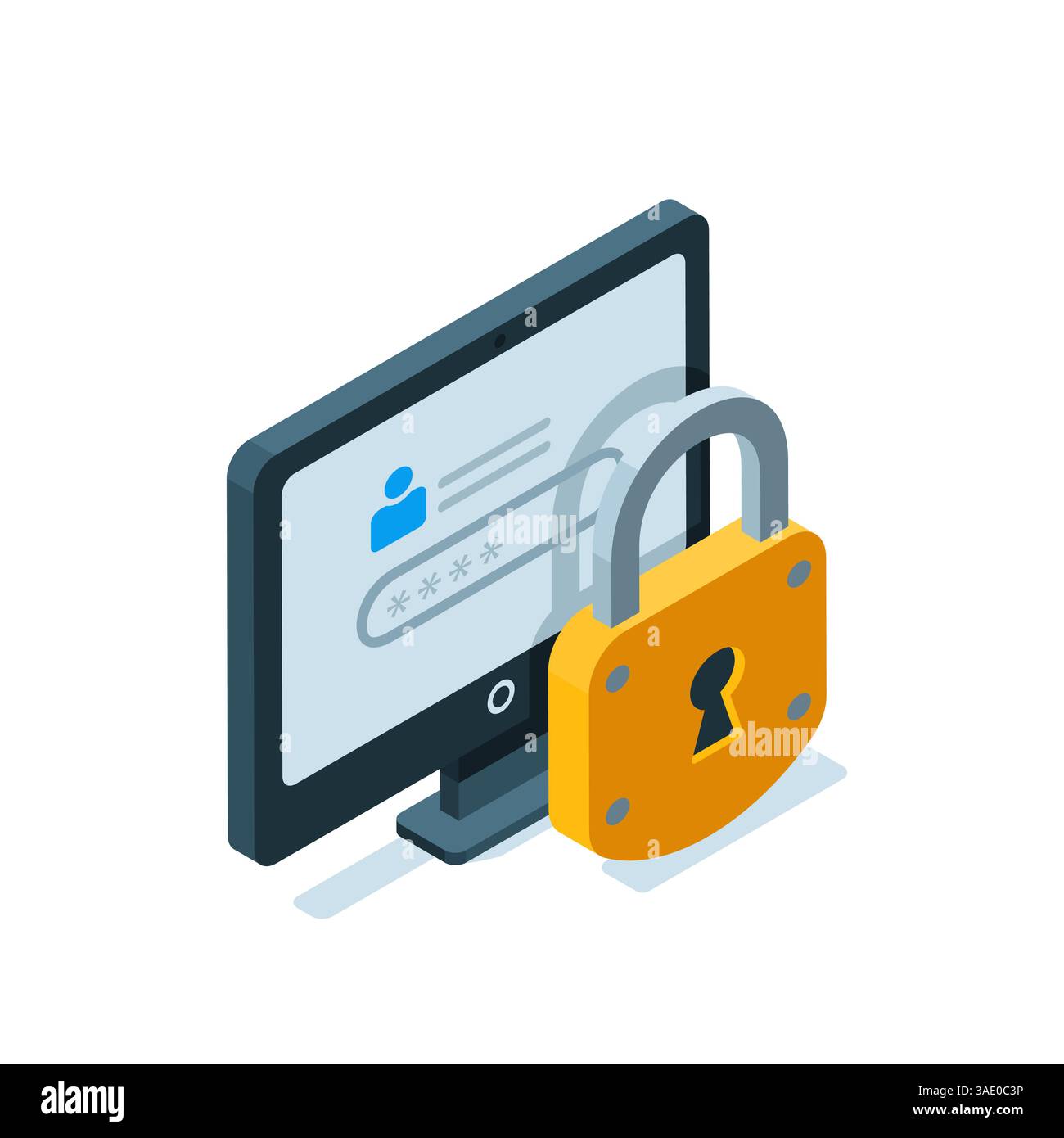 Isometric Computer And Padlock Icons On White Background Concept Of Data Protection On Personal