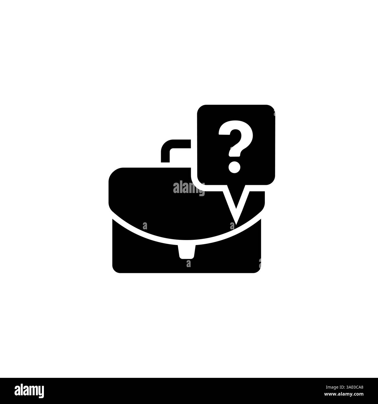 briefcase and question mark icon in black on white background, unknown scope of work or subject ...
