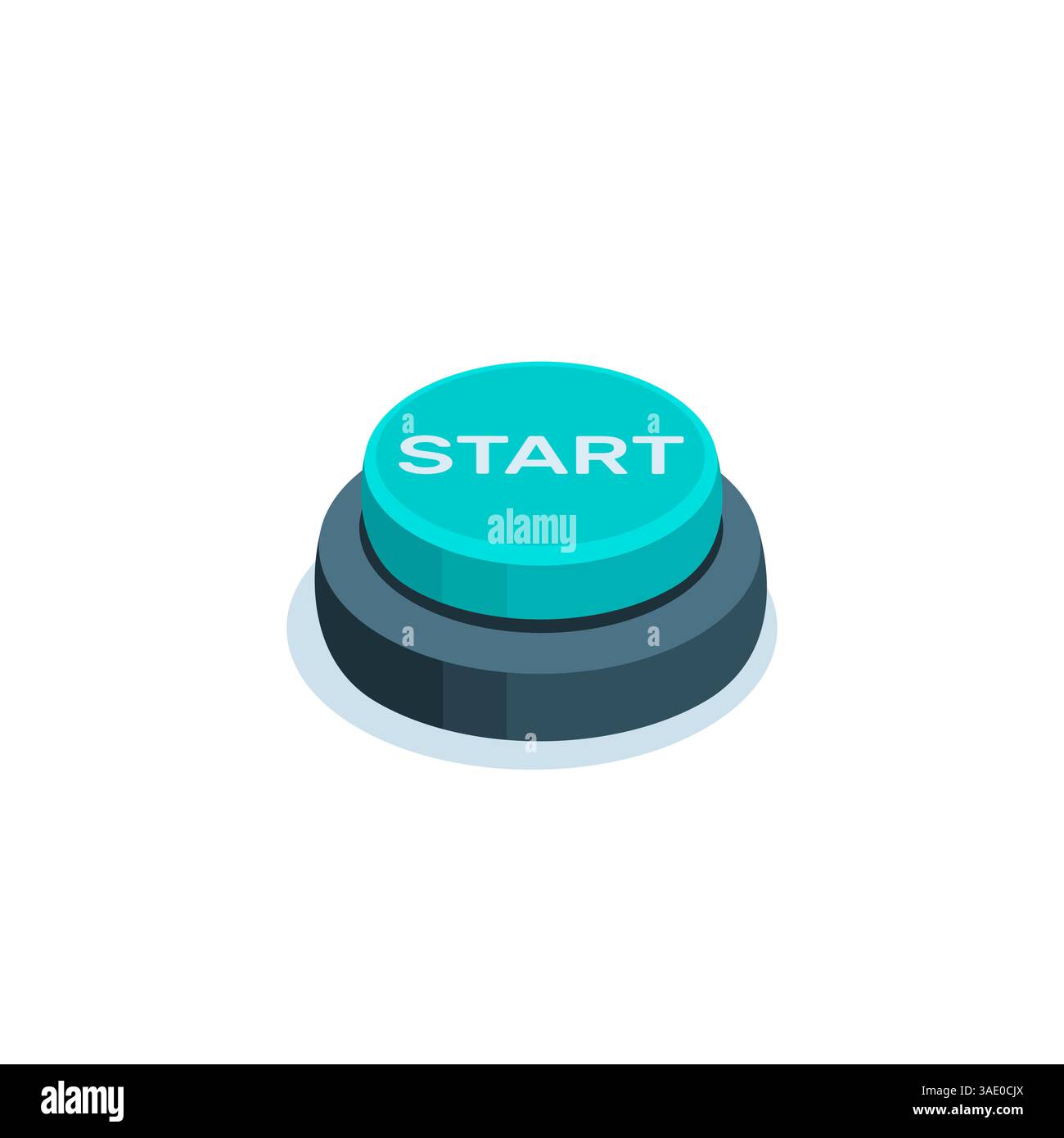 isometric button icon with word start in green color on white ...