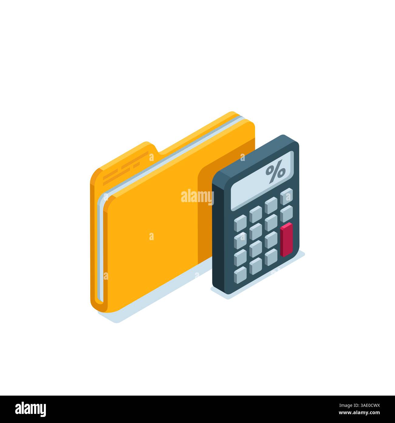isometric folder and calculator icon in color on white background ...