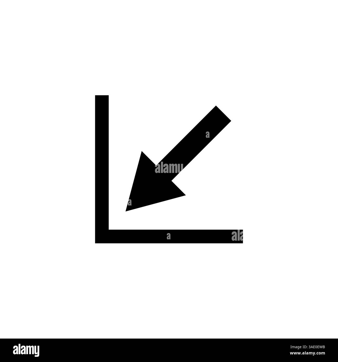 down arrow icon in black color on white background, financial drop and ...