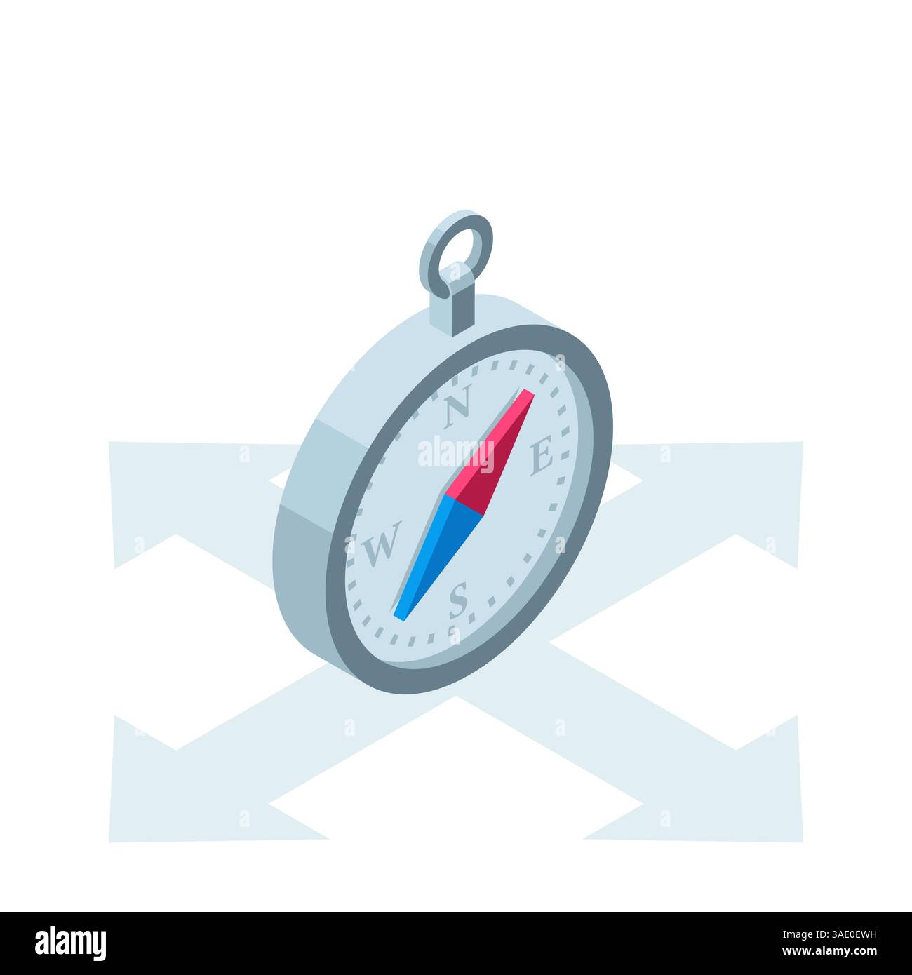 isometric icon of a compass and an arrow in four directions on a white ...