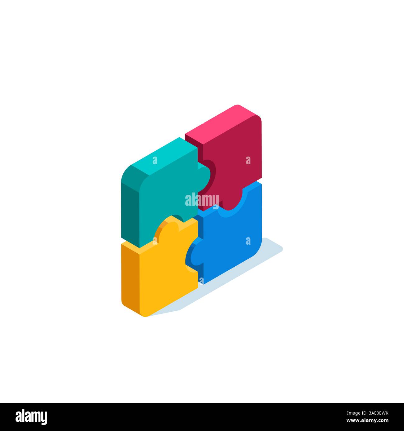 isometric jigsaw puzzle icon in color on white background, teamwork or ...