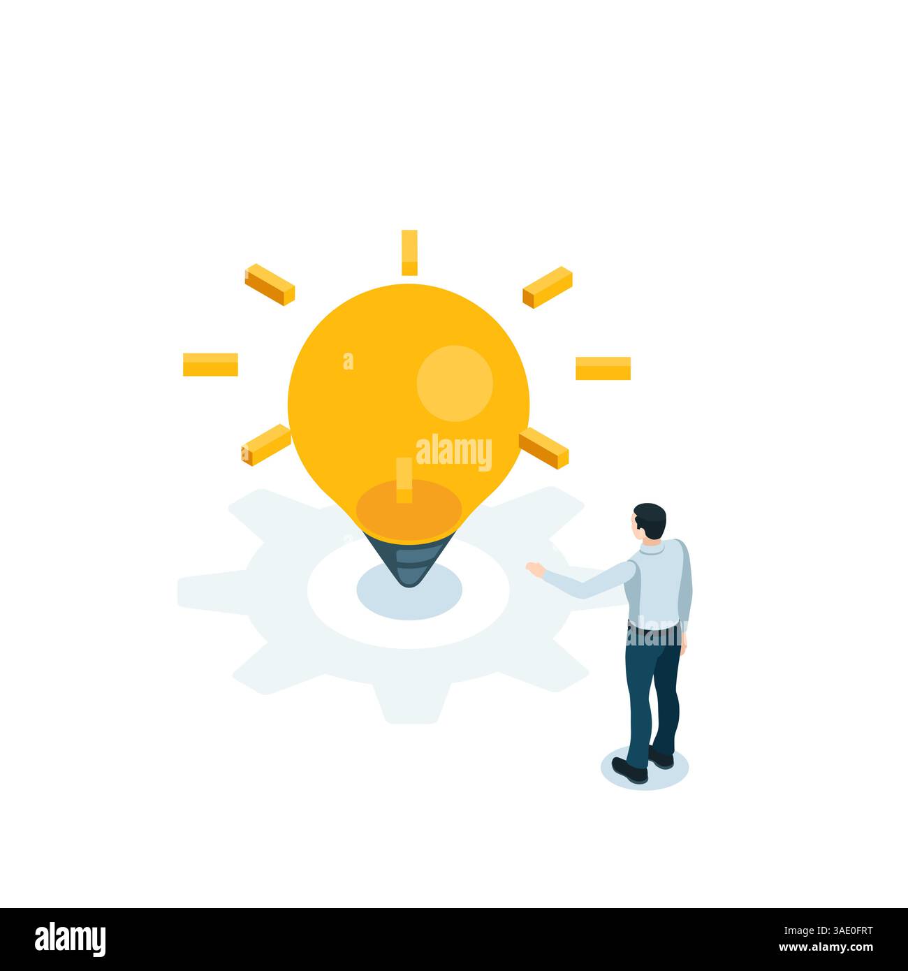 isometric light bulb icon and man in color on white background ...