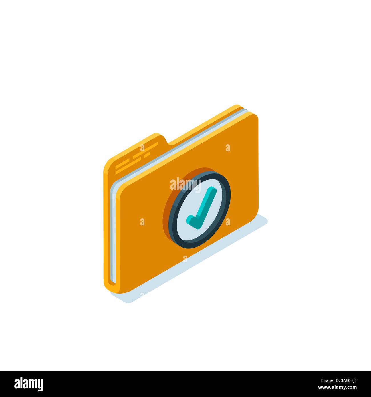 isometric folder icon with a checkmark in color on a white background, completed work with ...
