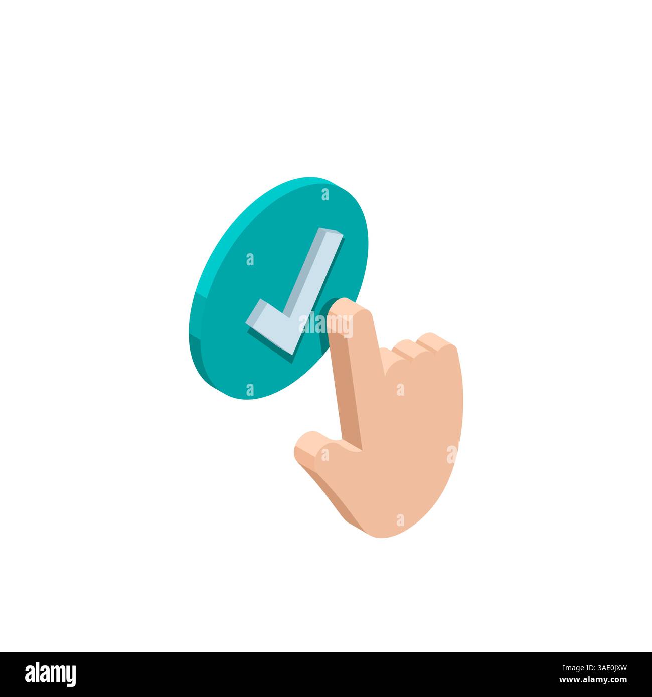 isometric hand and checkmark icon in color on a white background ...