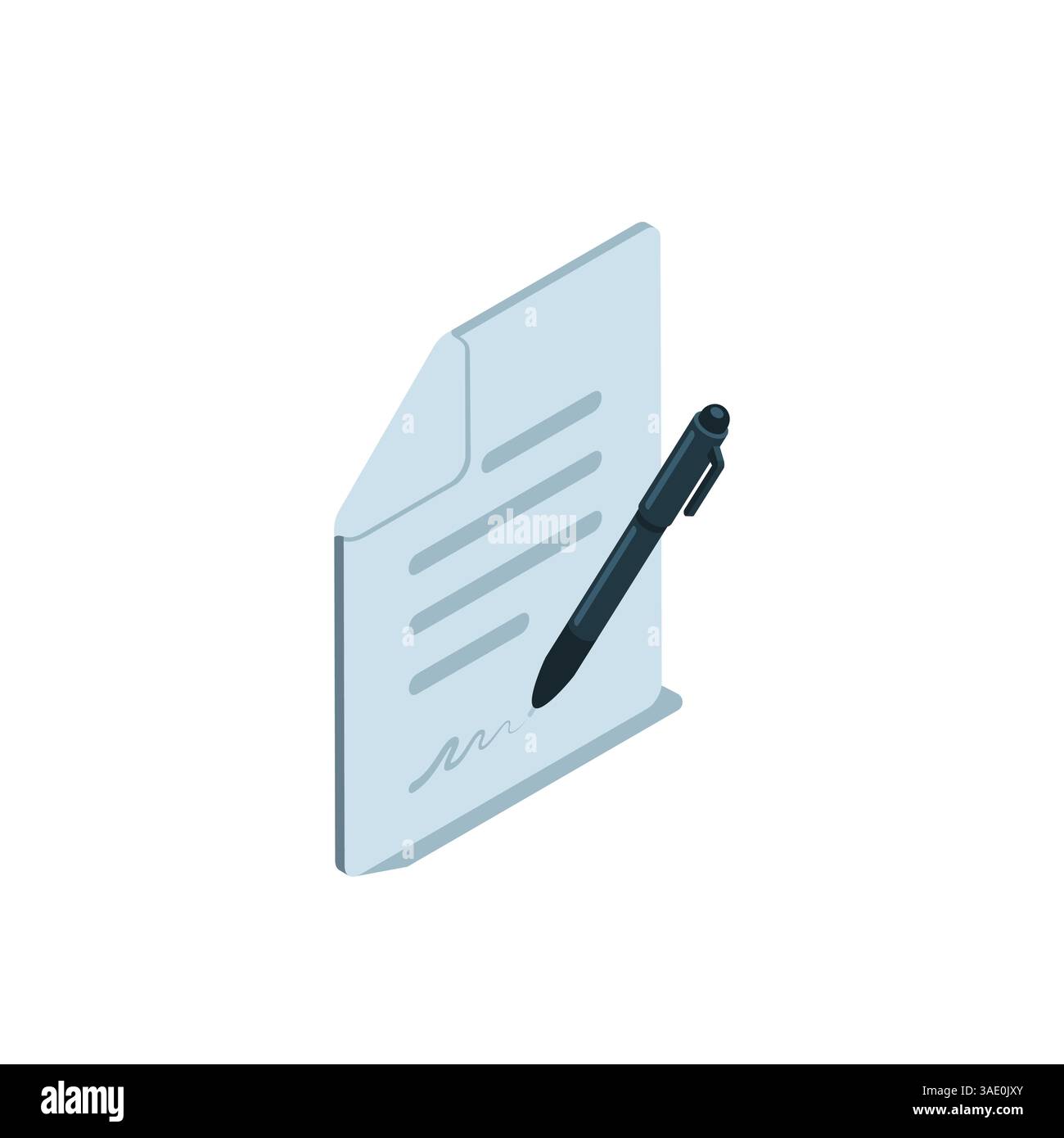 isometric document icon in color on a white background, paper document ...
