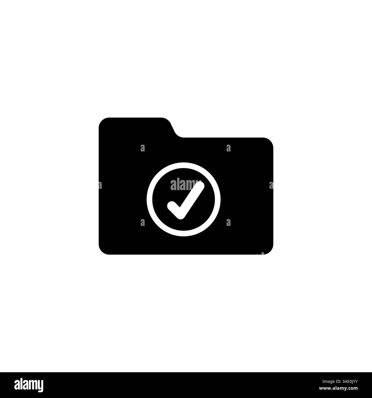 folder icon with a checkmark in black on a white background, completed ...