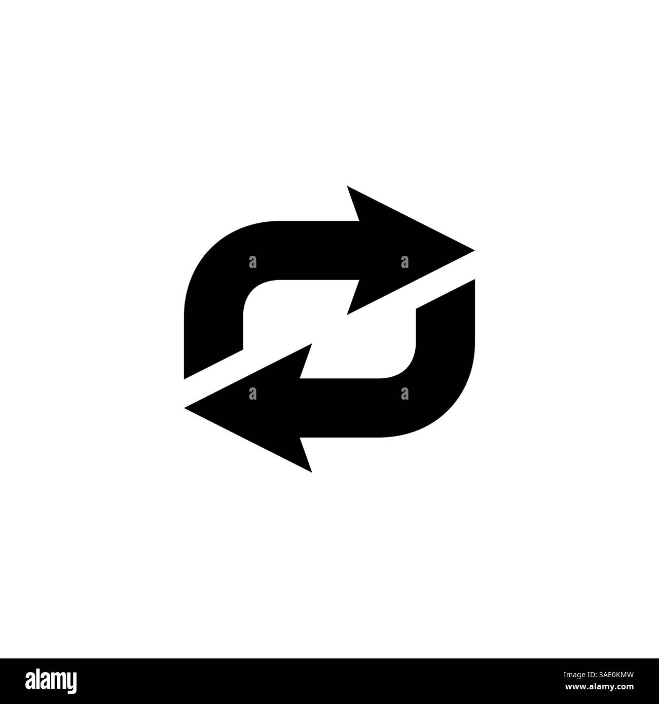 looped arrows icon in black color on a white background, exchange or ...