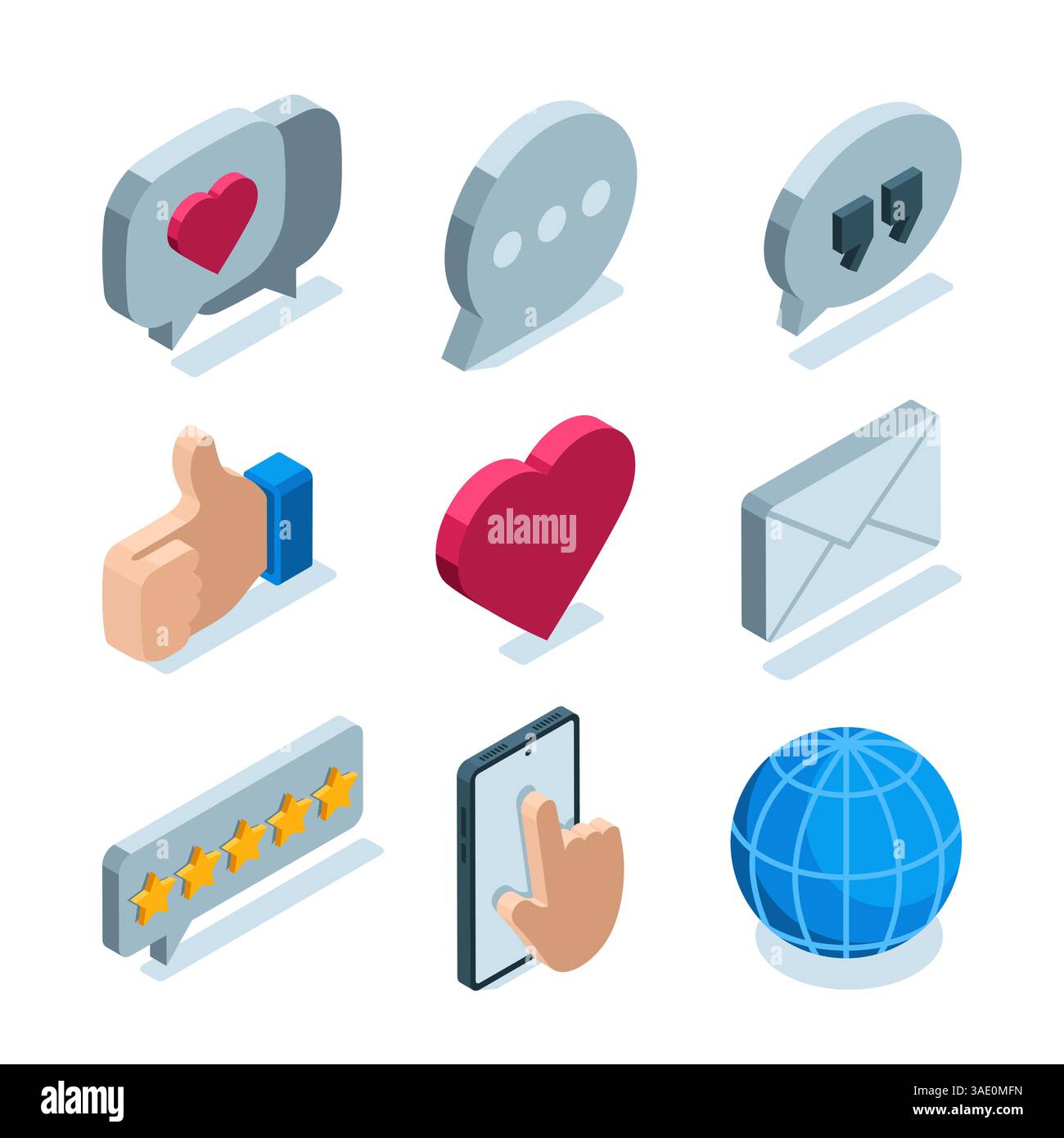 isometric set of icons communication in social networks in color on a ...