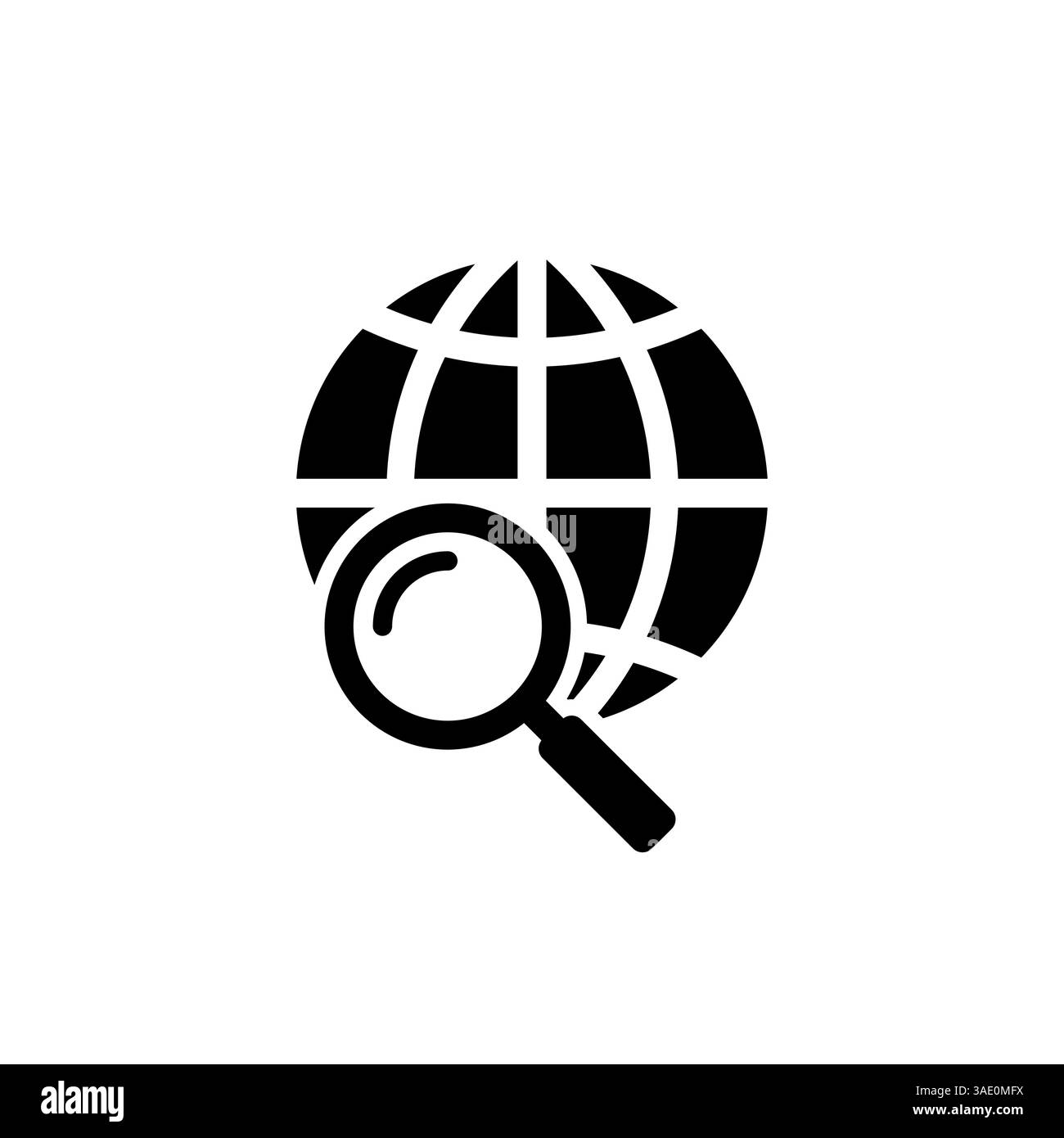 magnifier and globe icon in black on a white background, search for a ...