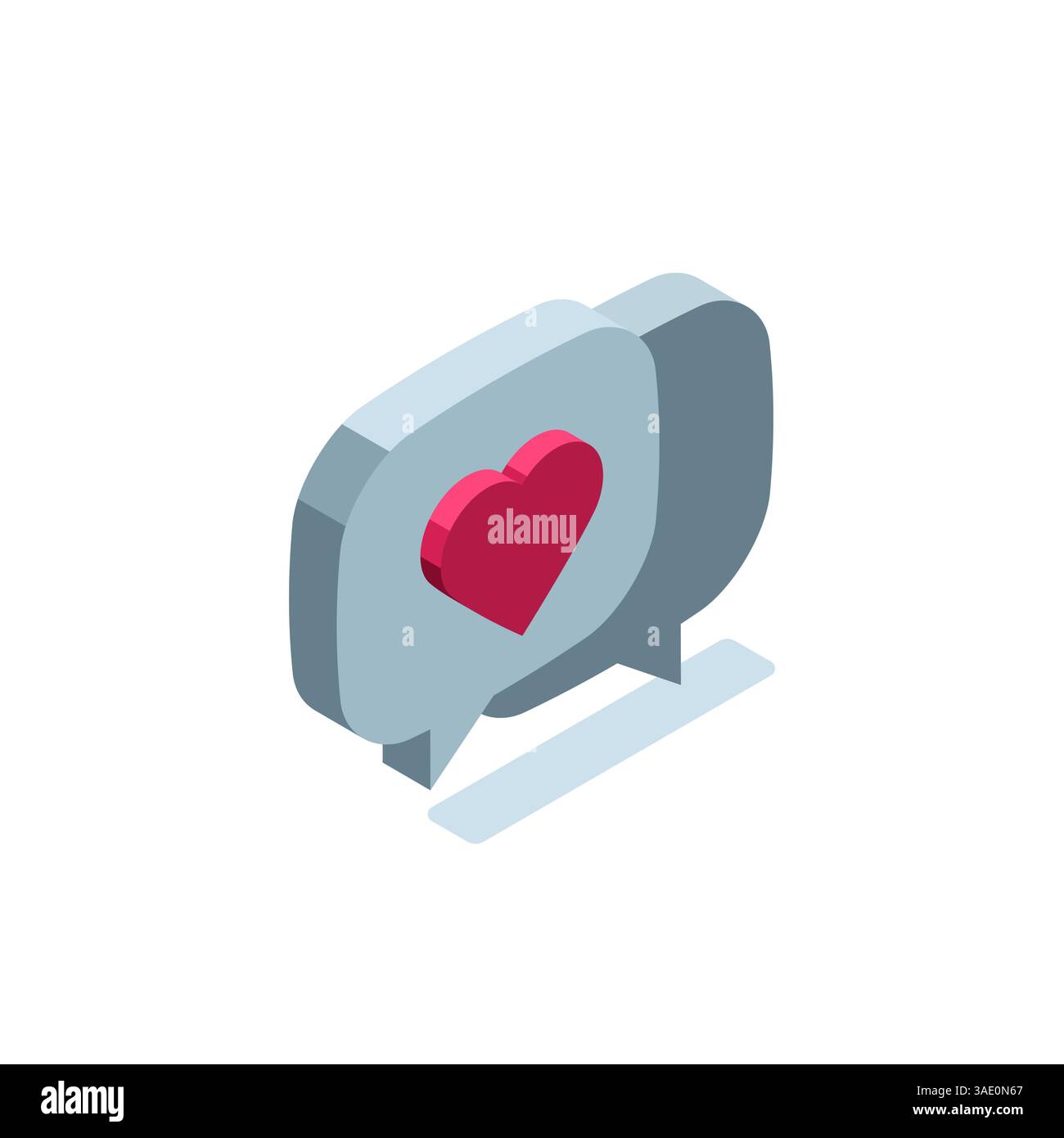 isometric text bubble icon with heart in color on white background ...