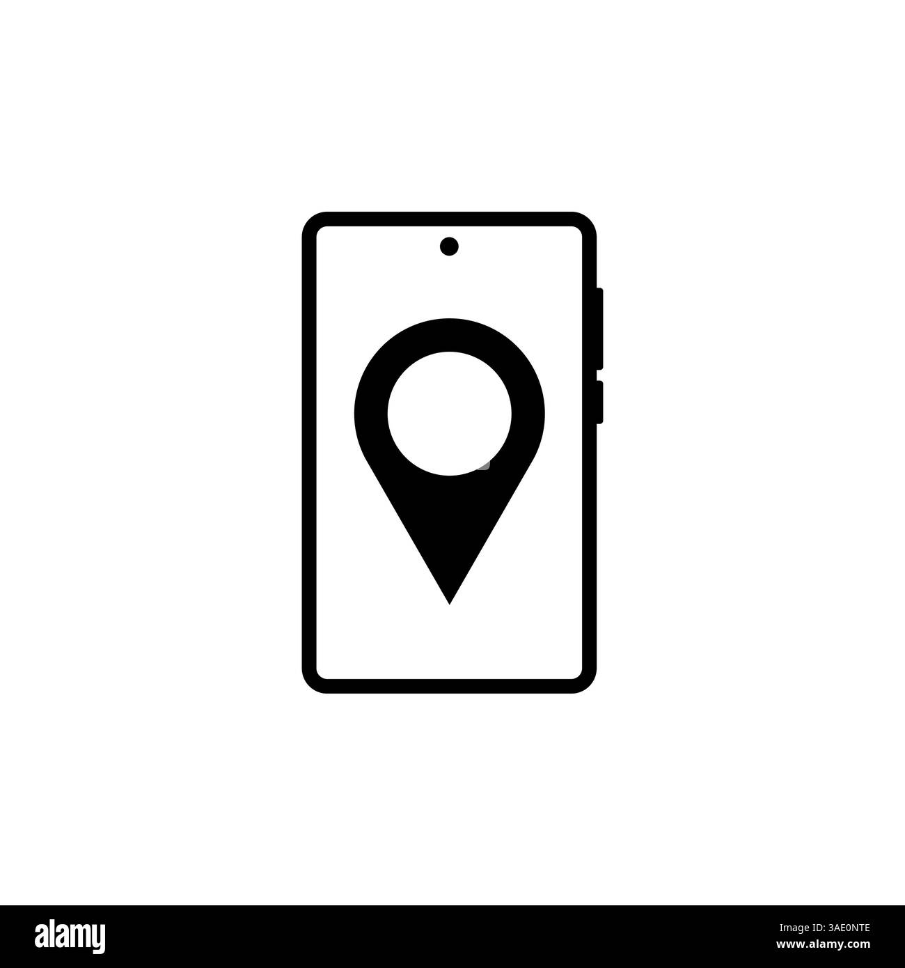 smartphone icon with location in black on a white background ...