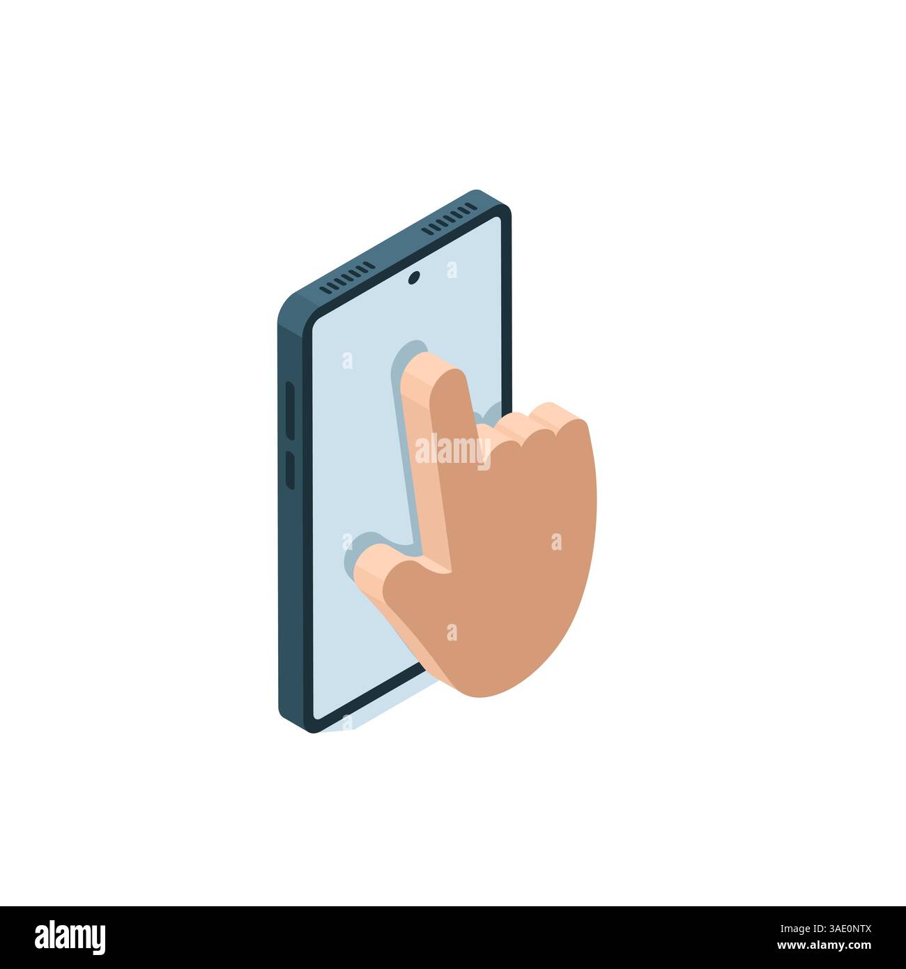isometric hand icon on smartphone screen in color on white background ...