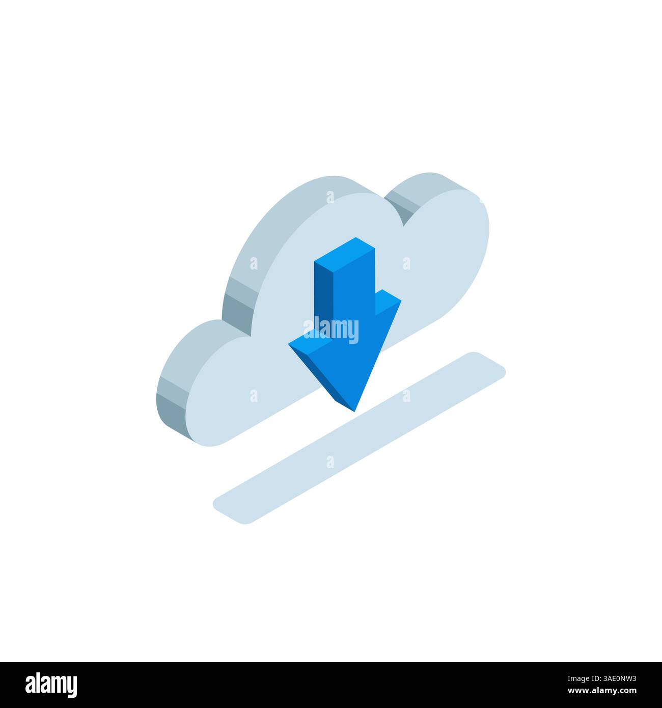isometric cloud icon with down arrow in color on white background ...