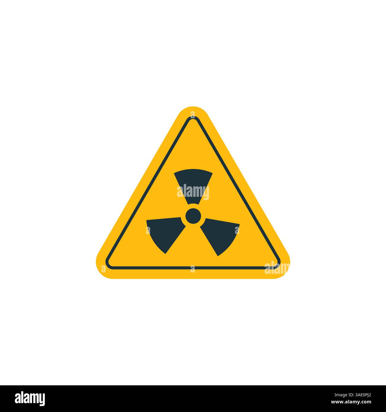 triangular radiation icon in yellow on white background, radioactive ...