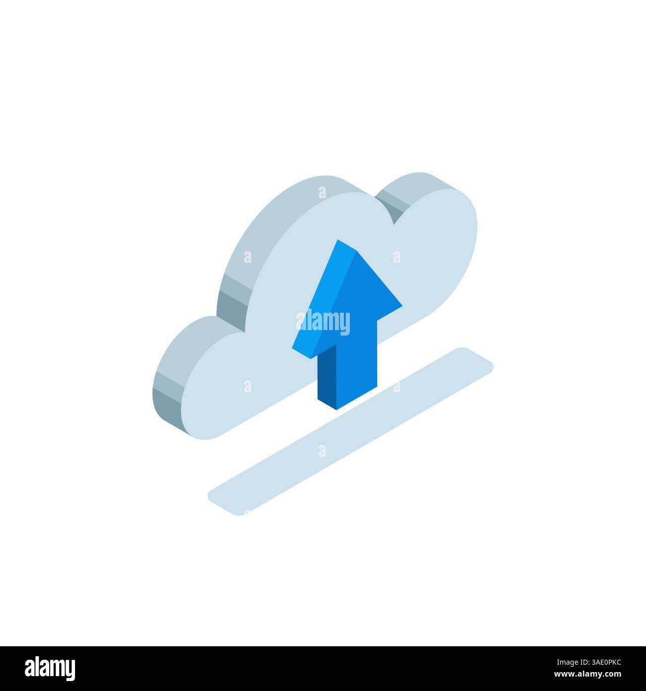 isometric cloud icon with an arrow up in color on a white background, uploading data to cloud ...