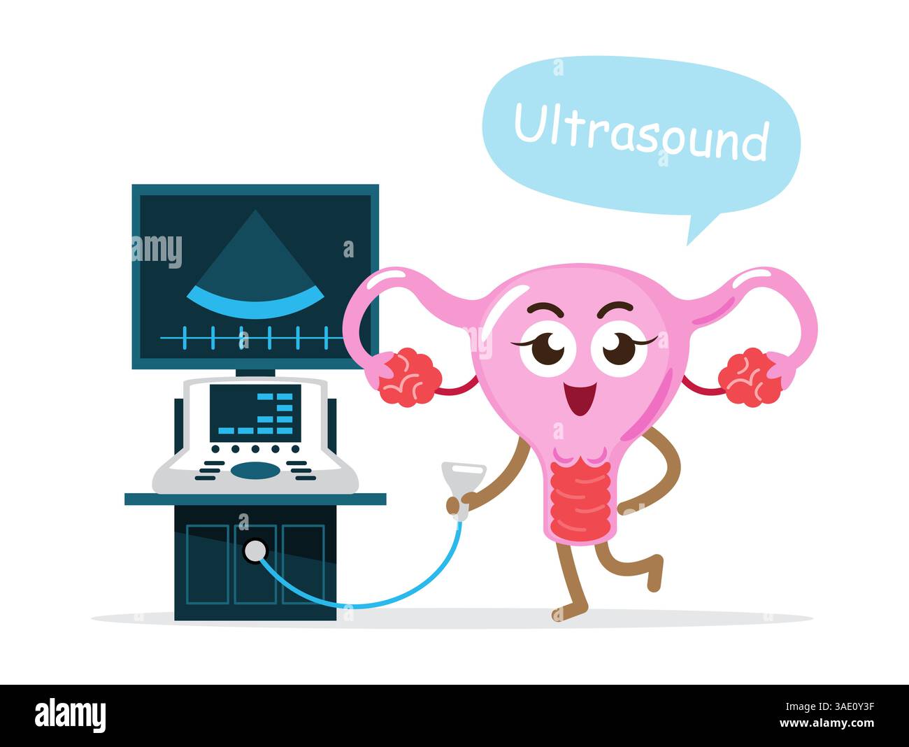 Uterus and ultrasonography machine . Funny medical cartoon character ...