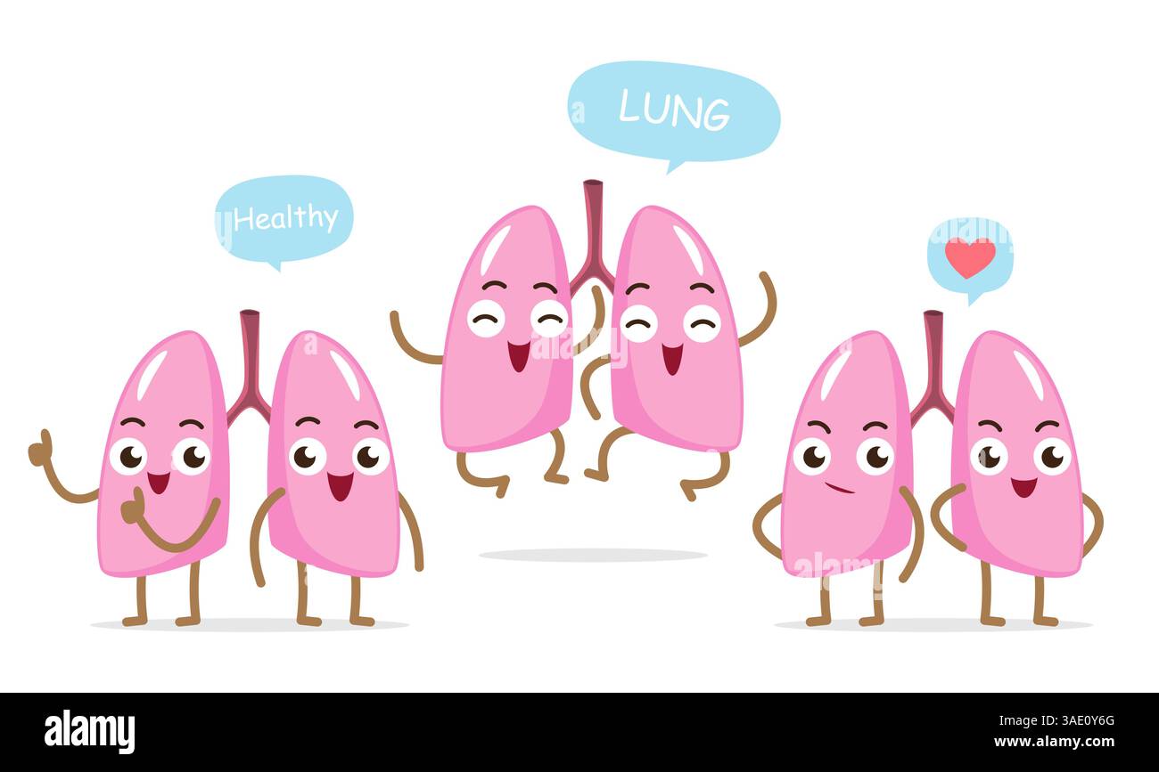 Healthy lung . Funny medical cartoon characters . Isolated white ...