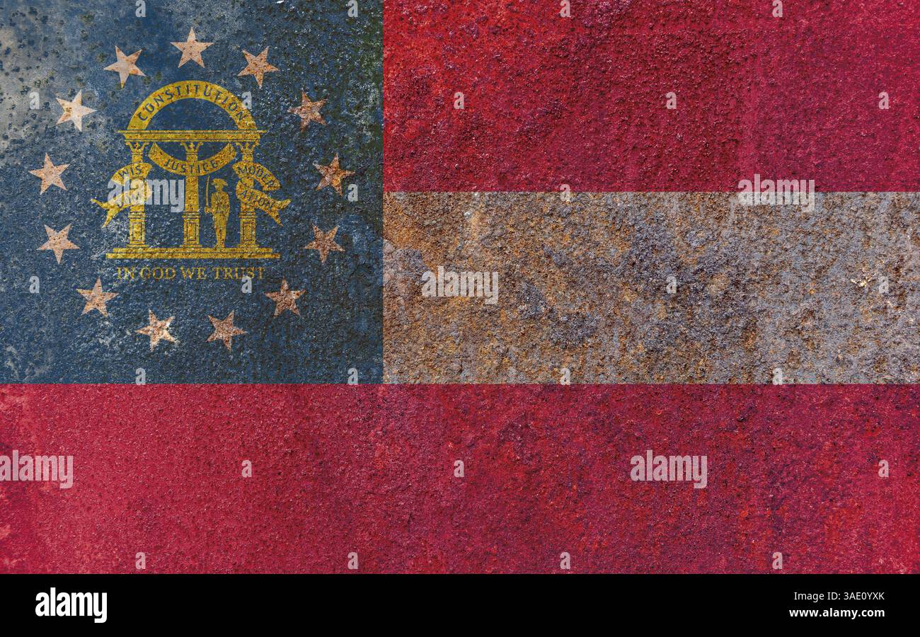 Georgia State Flag. Dirty Georgia state flag on rusty metal surface ...