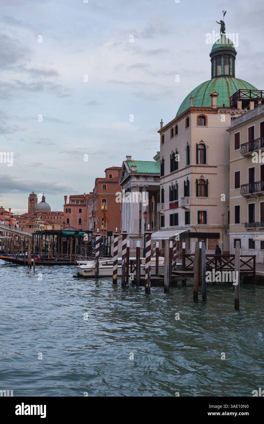 Renaissance style buildings overlooking the Grand Canal in the soft ...