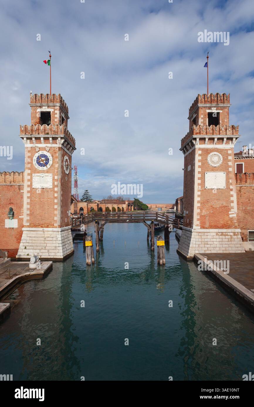 The main gate of the Venice Arsenal, a complex of former shipyards, now ...