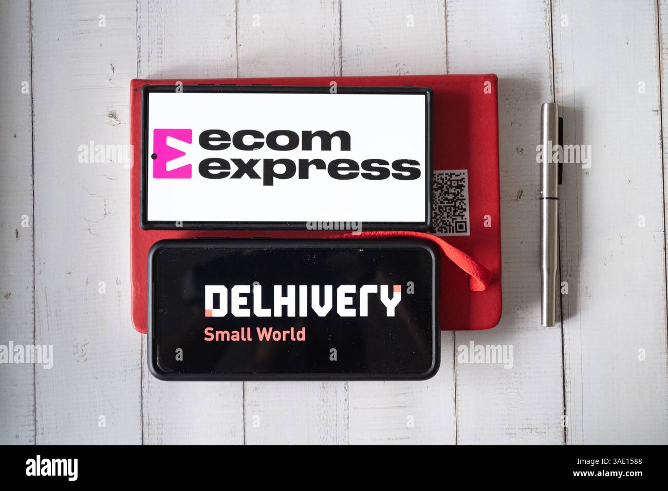 Mobile phone showing the app screen for ecommerce logistics startup ecom express which was ...