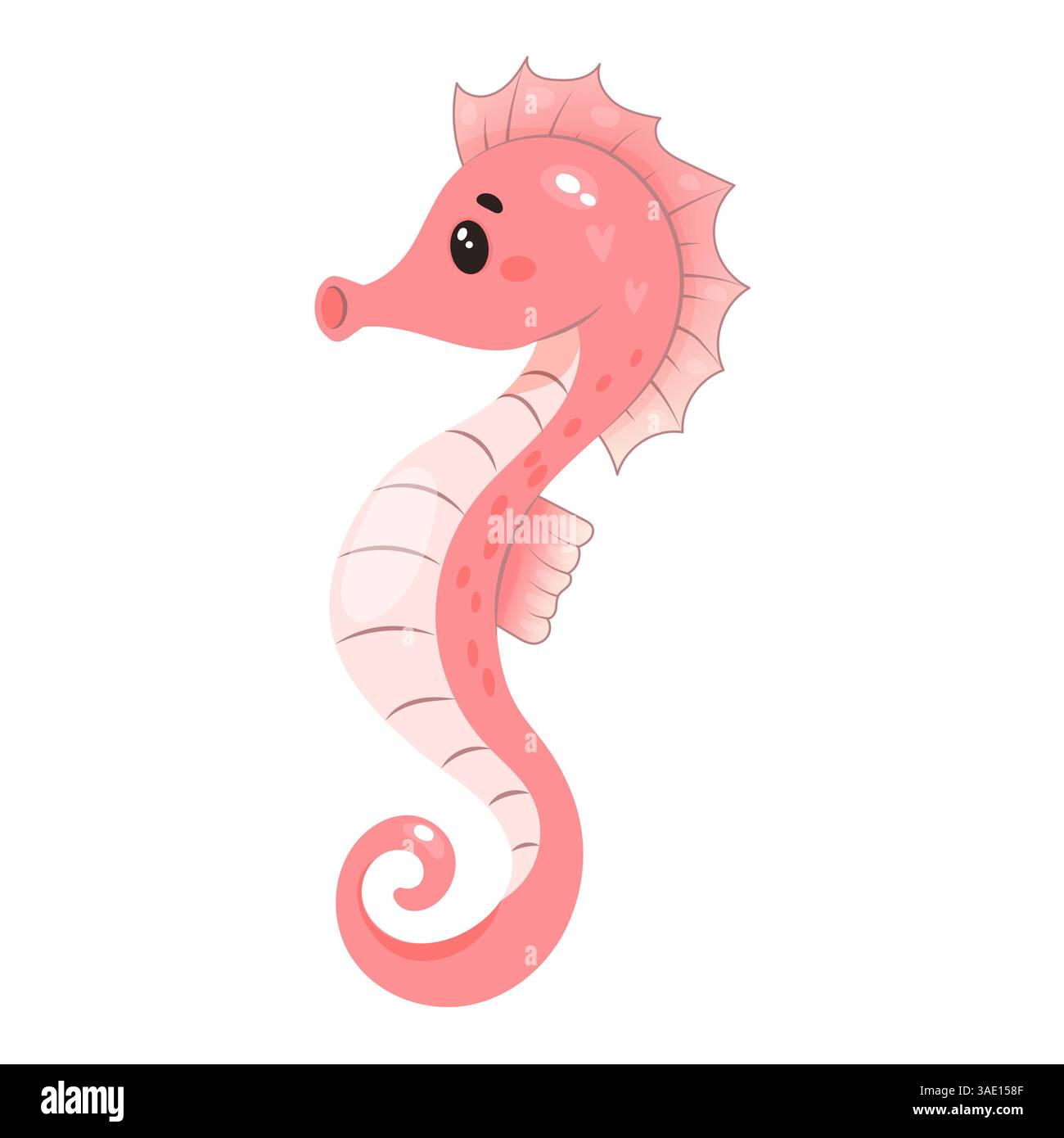 seahorse cartoon pink sea underwater cute animal ocean marine vector ...