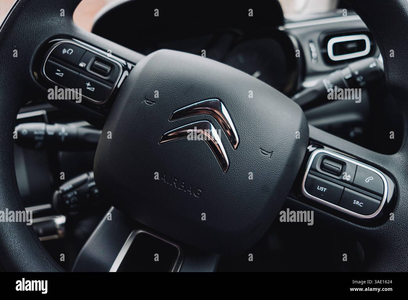 Newcastle UK: 22 March 2025: Citroen steering wheel features of a ...