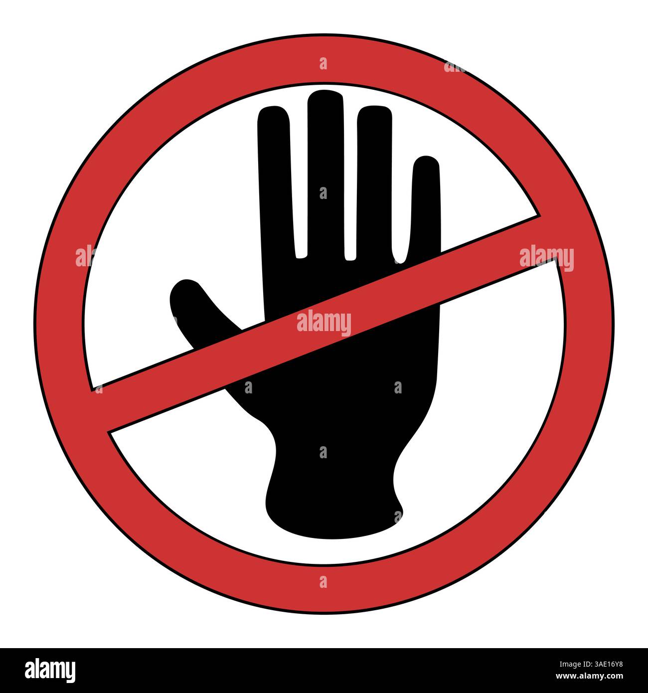Stop hand sign with red circle and diagonal line warning symbol Stock ...