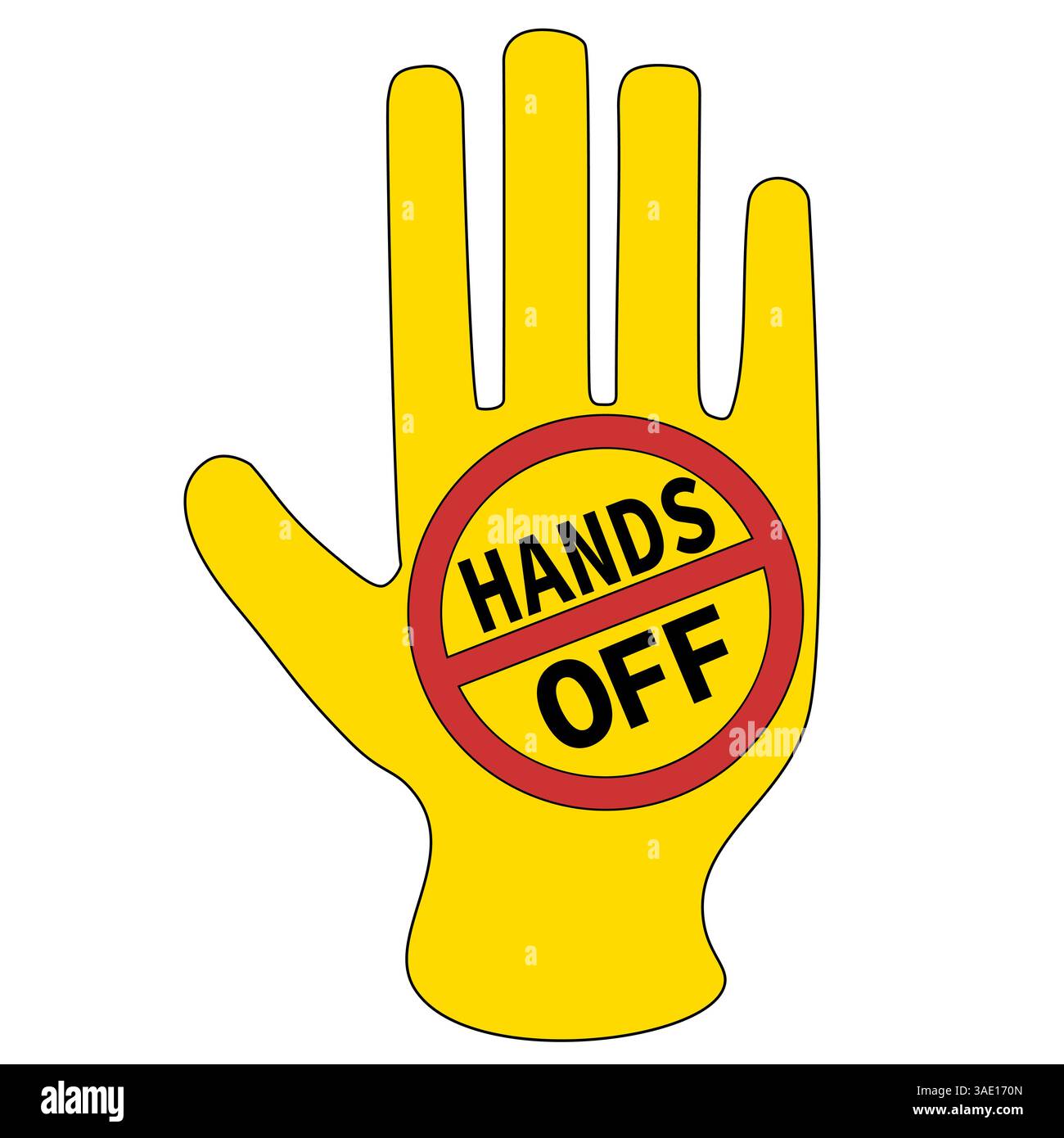 Yellow hand sign with red circle warning: hands off message Stock ...