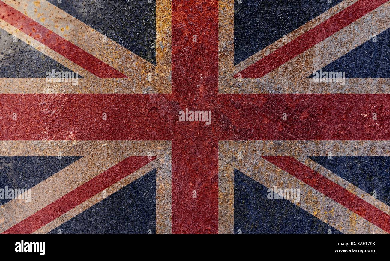 United Kingdom Flag. Dirty Great Britan flag on rusty metal surface ...