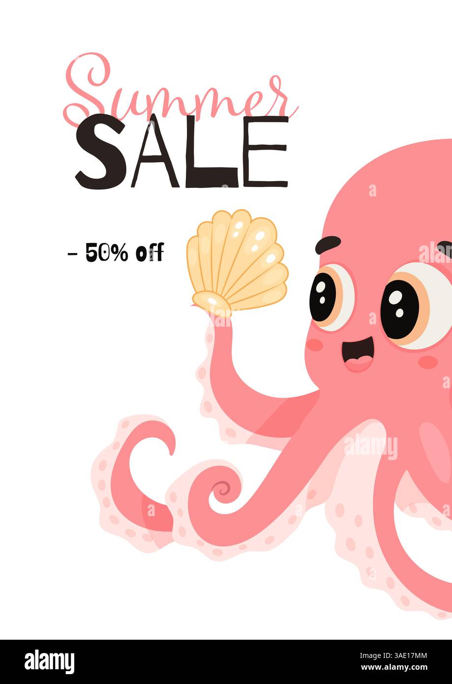 summer sale octopus shell cute cartoon discount promo banner ...