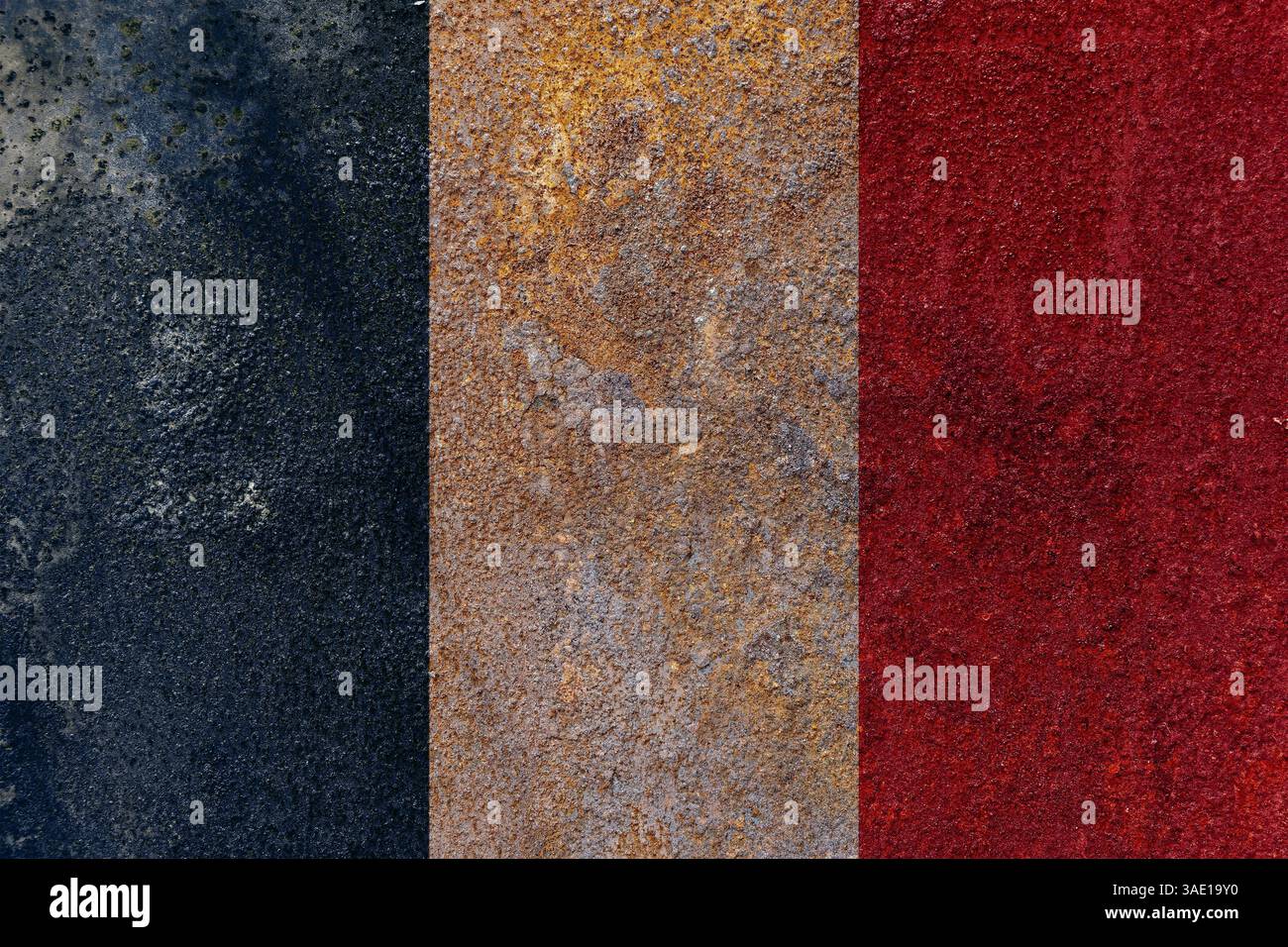 France Flag. Dirty France flag on rusty metal surface. Rusty metal ...