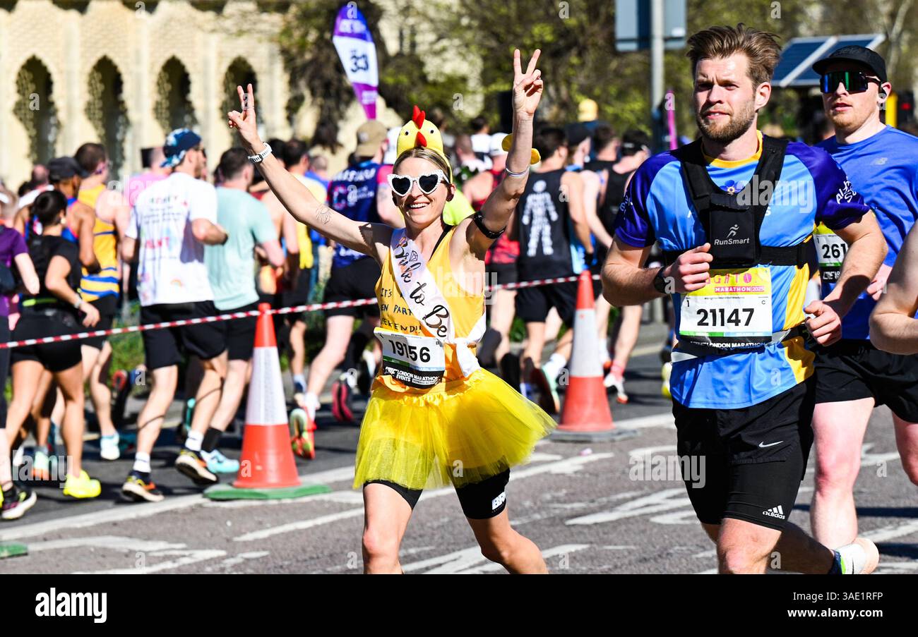 Brighton UK 6th April 2025 - This runner wears a Bride to Be sash as ...
