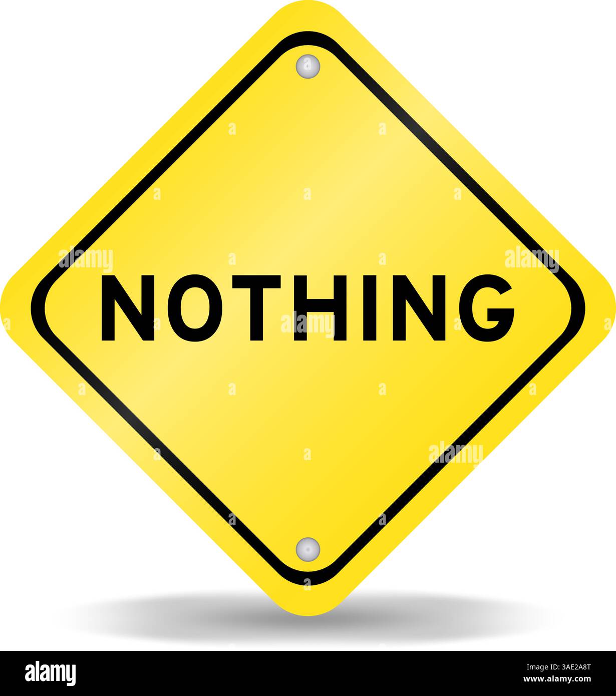 Yellow color transportation sign with word nothing on white background ...